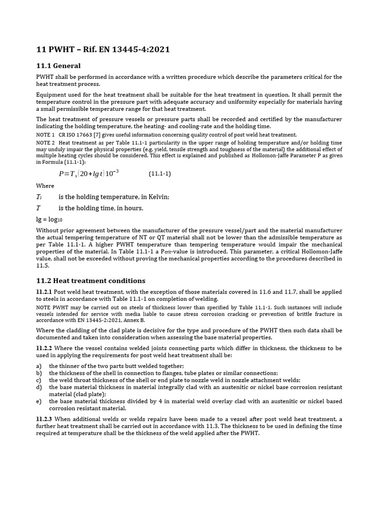 PWHT Guidelines per EN 13445-4 | PDF | Heat Treating | Construction