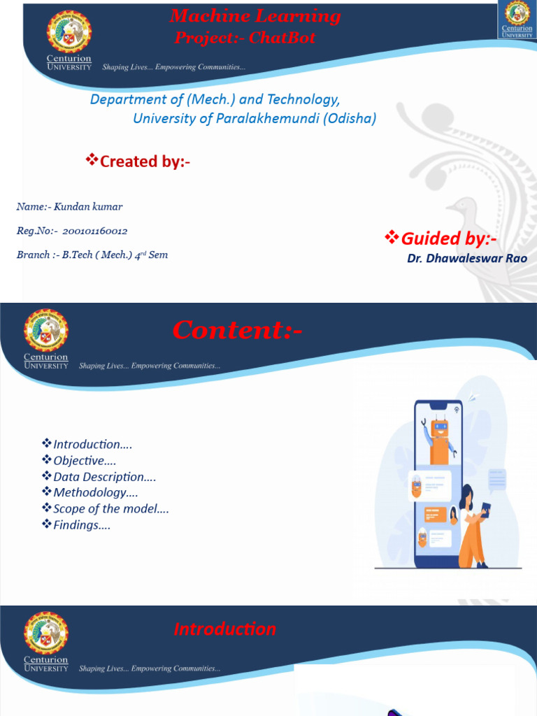 ChatBot Project in Machine Learning PPT Kundan | PDF | Art | Computers