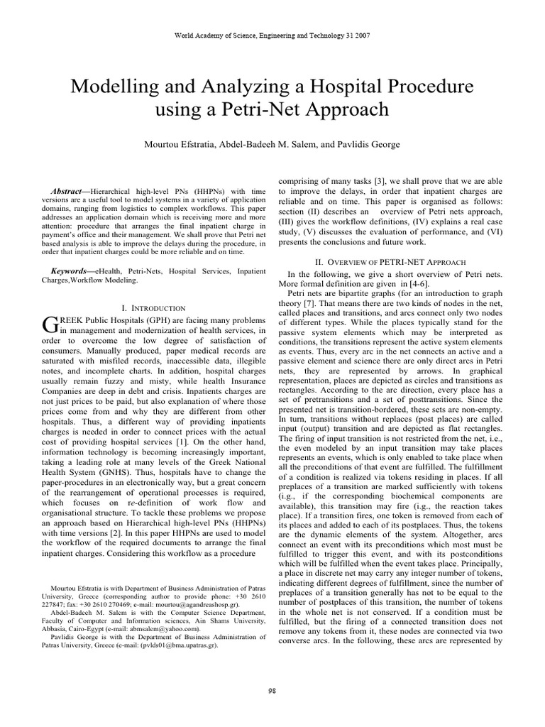 Modelling and Analyzing A Hospital Procedure Using A Petri-Net Approach | PDF | Technology ...