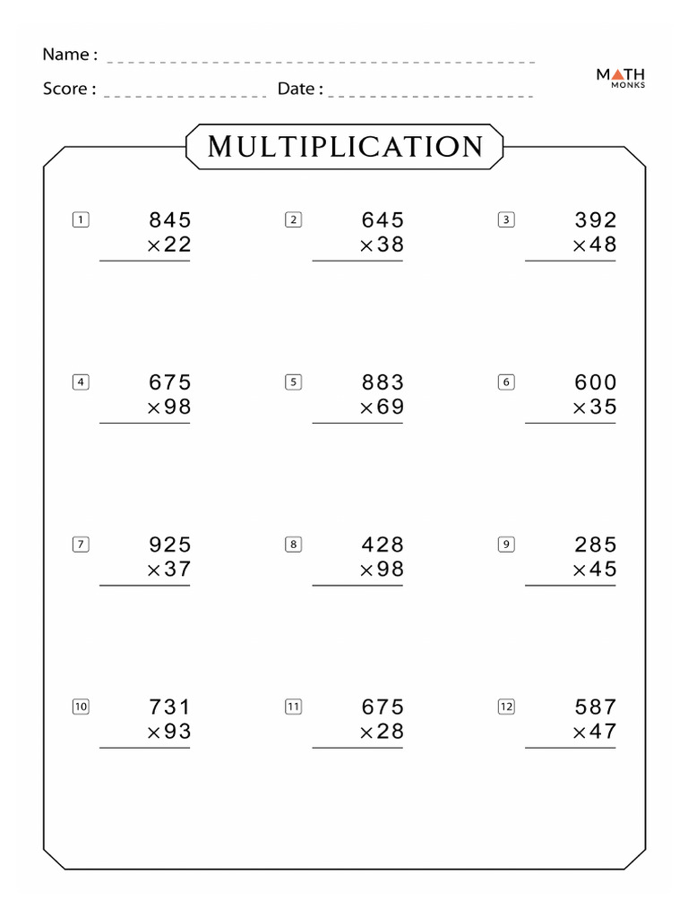 5th Grade Multiplication Worksheets | PDF