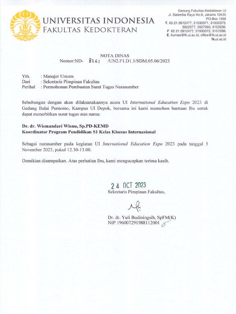 ND - 8261 Permohonan Pembuatan Surat Tugas Narsum UI Open House - 1 | PDF