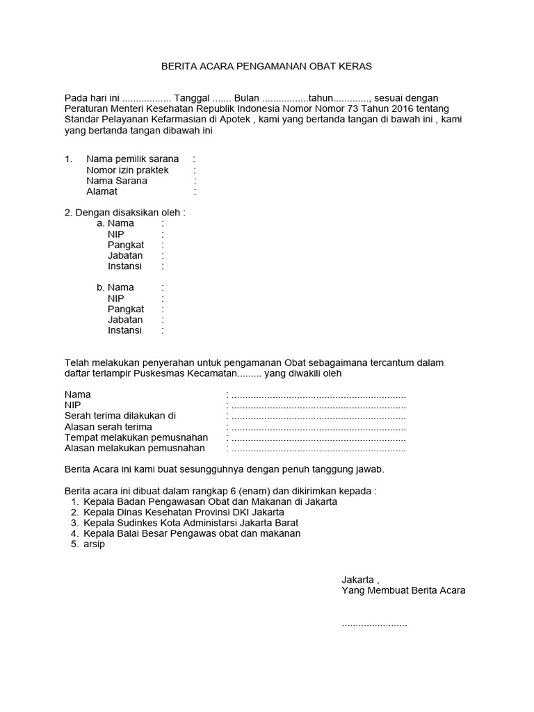 Berita Acara Pengamanan Obat Keras | PDF