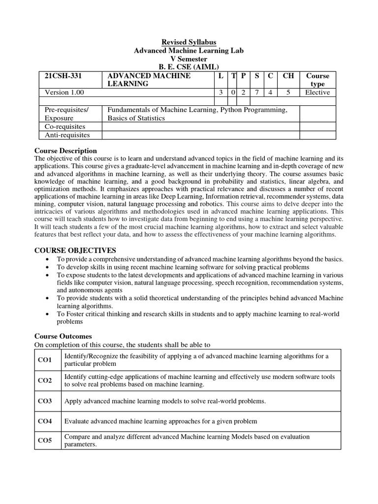 Advanced Machine Learning Lab Syllabus | PDF | Machine Learning ...