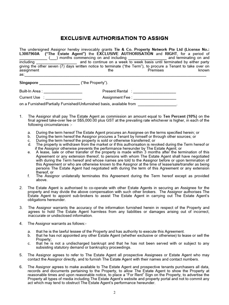 Exclusive Authorisation To Assign | PDF | Assignment (Law) | Lease
