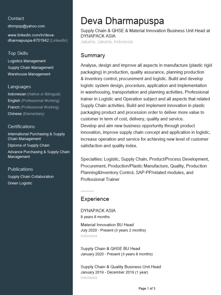 CV Deva Dharmapuspa | PDF | Logistics | Supply Chain