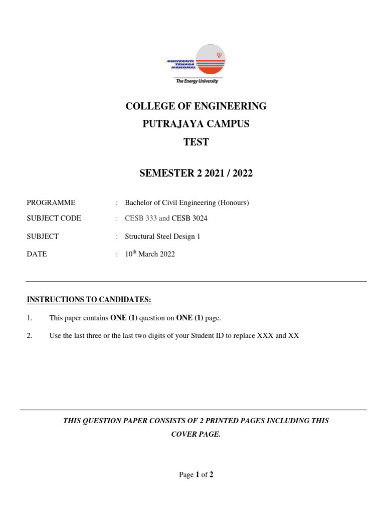 Structural Steel Design Exam Paper | PDF | Technology & Engineering