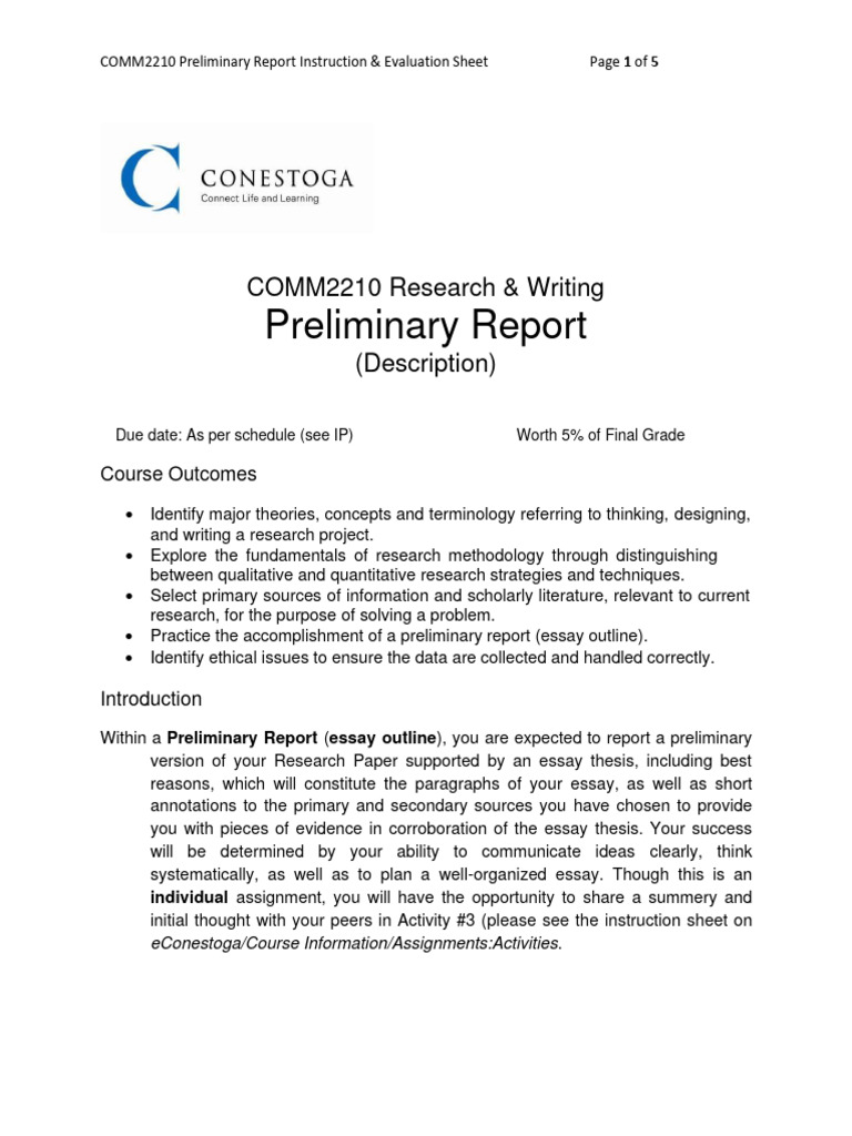 COMM2210 Preliminary Report Description Instruction and Evaluation ...