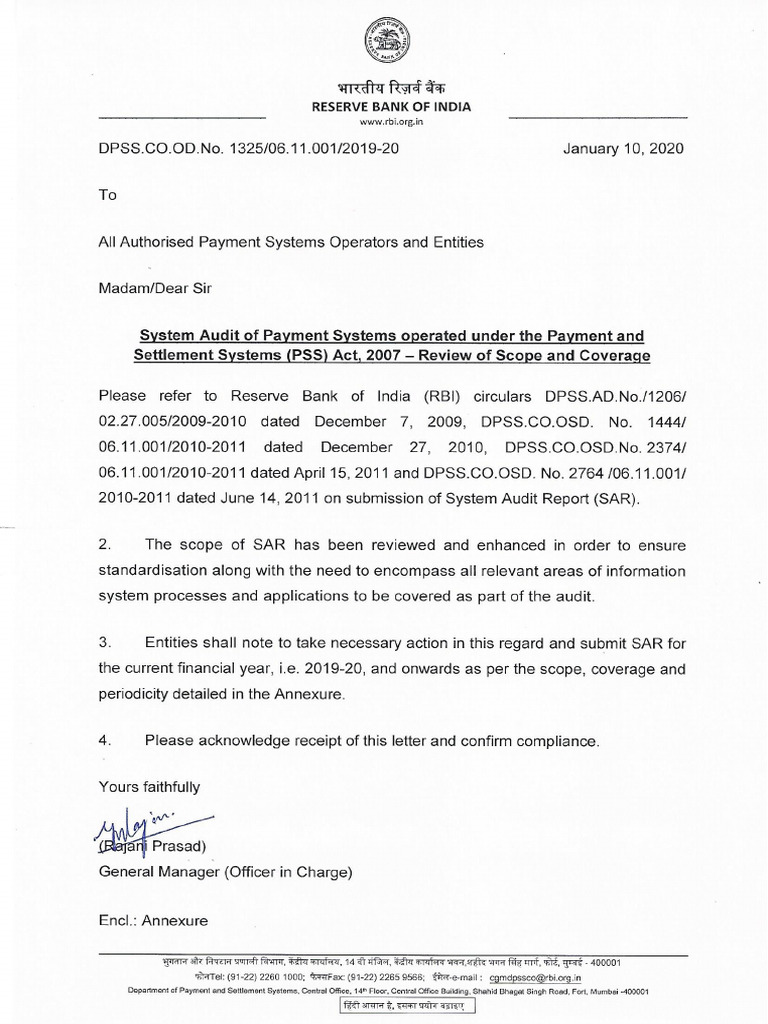 System Audit of Payment Systems - Review of Scope and Coverage | PDF