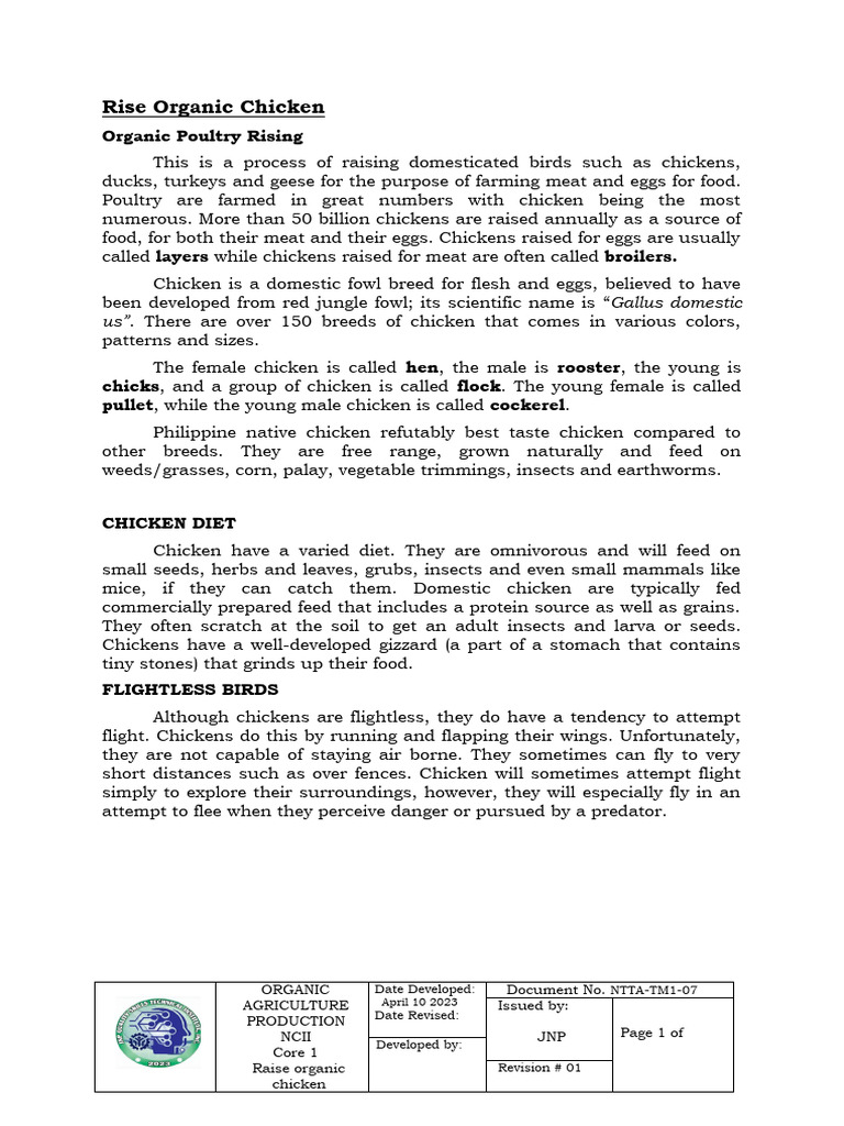 Raise Organic Chicken | PDF | Chicken | Broiler