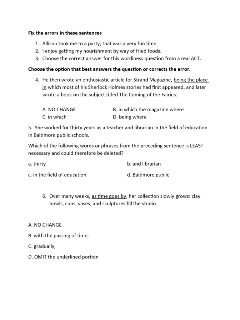 Sentence Error Corrections Guide | PDF | General Fiction