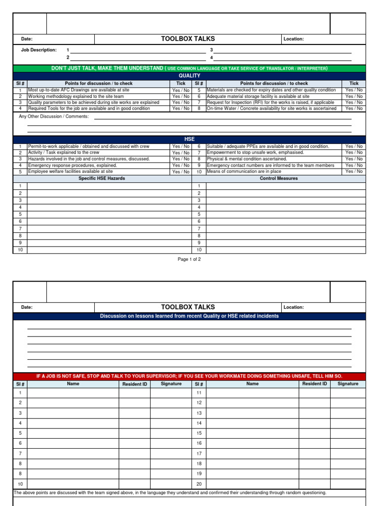 Revised TBT Format 1 | PDF | Occupational Safety And Health