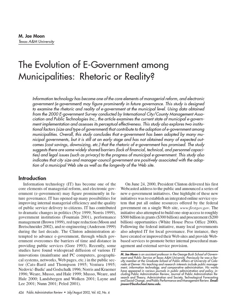Moon 2002, Evolution of E-Gov Among Municipalities | PDF | E Government ...