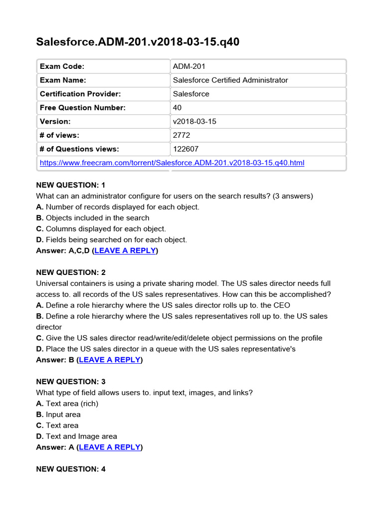 ADM-201 Salesforce Admin Exam Guide | PDF | Cloud Computing | Login