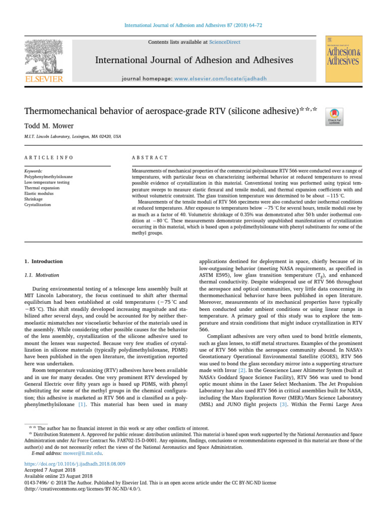 Thermomechanical behavior of aerospace-grade RTV | PDF | Young's ... Thermomechanical behavior of aerospace-grade RTV | PDF | Young's ...