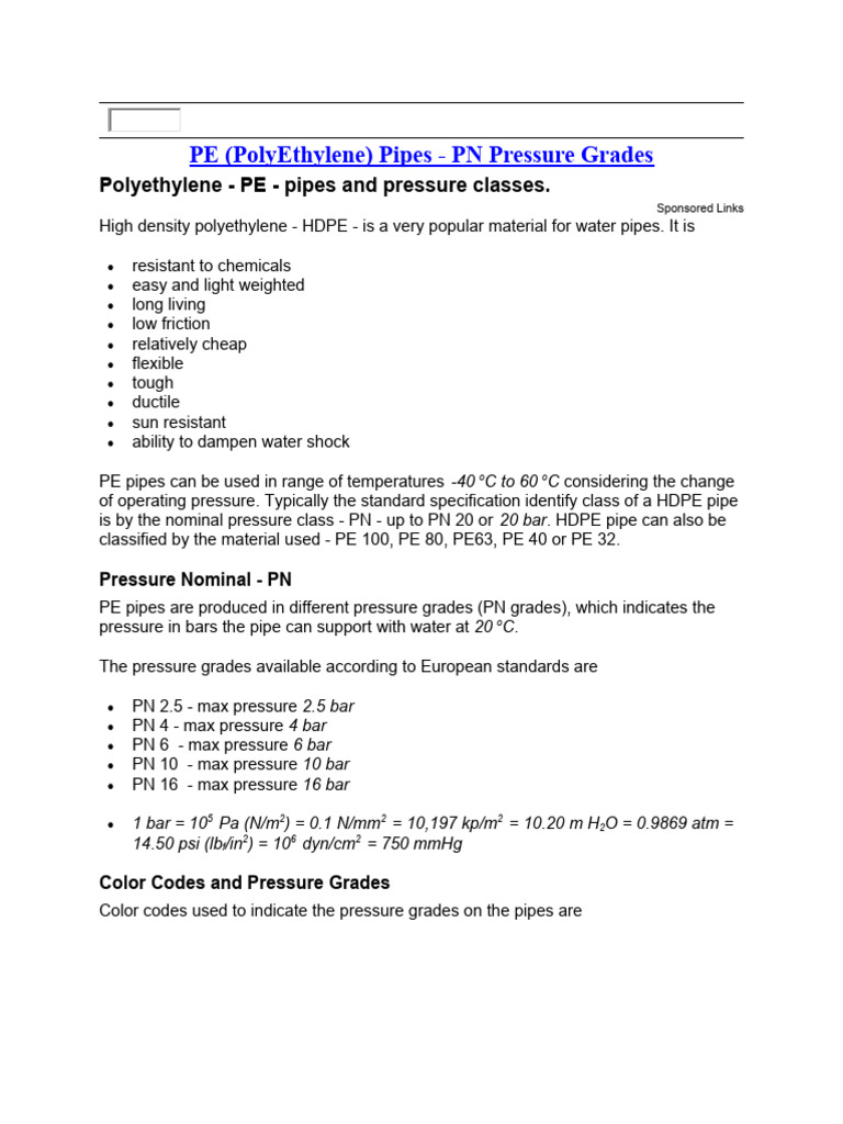 PE Upvc PPR Pipe Specification | PDF | Pipe (Fluid Conveyance ...