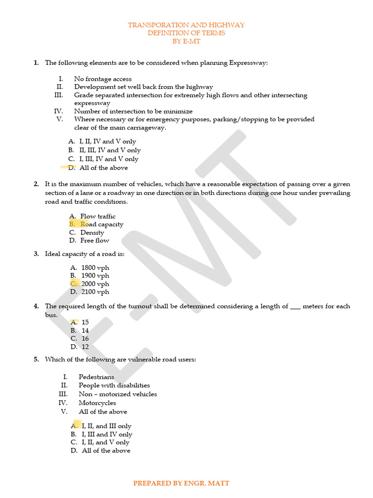 Transportation and Highway Terms BY EMT | PDF | Road Surface | Traffic