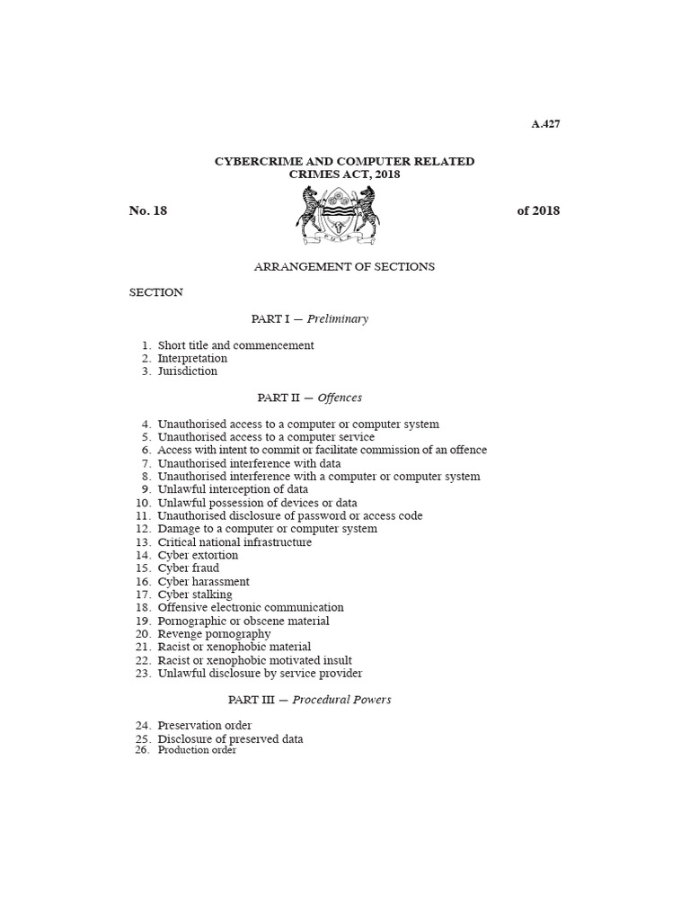 18 Act 29-06-2018 Cybercrime and Computer Related Crimes | PDF ...