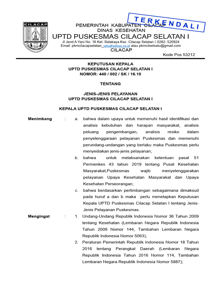 SK Jenis Pelayanan Puskesmas 2023 Fix Fix | PDF