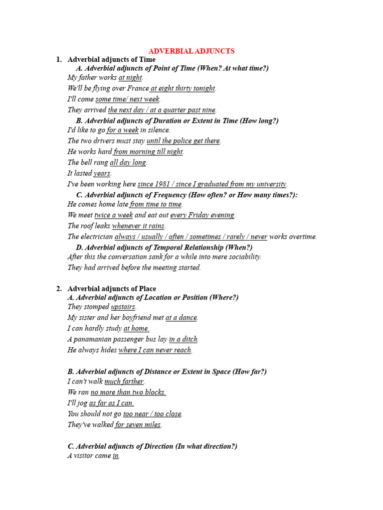 Adverbial Adjuncts | PDF | Linguistics | Language Mechanics