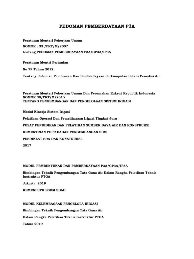 Pedoman Pemberdayaan dan Pengelolaan P3A | PDF