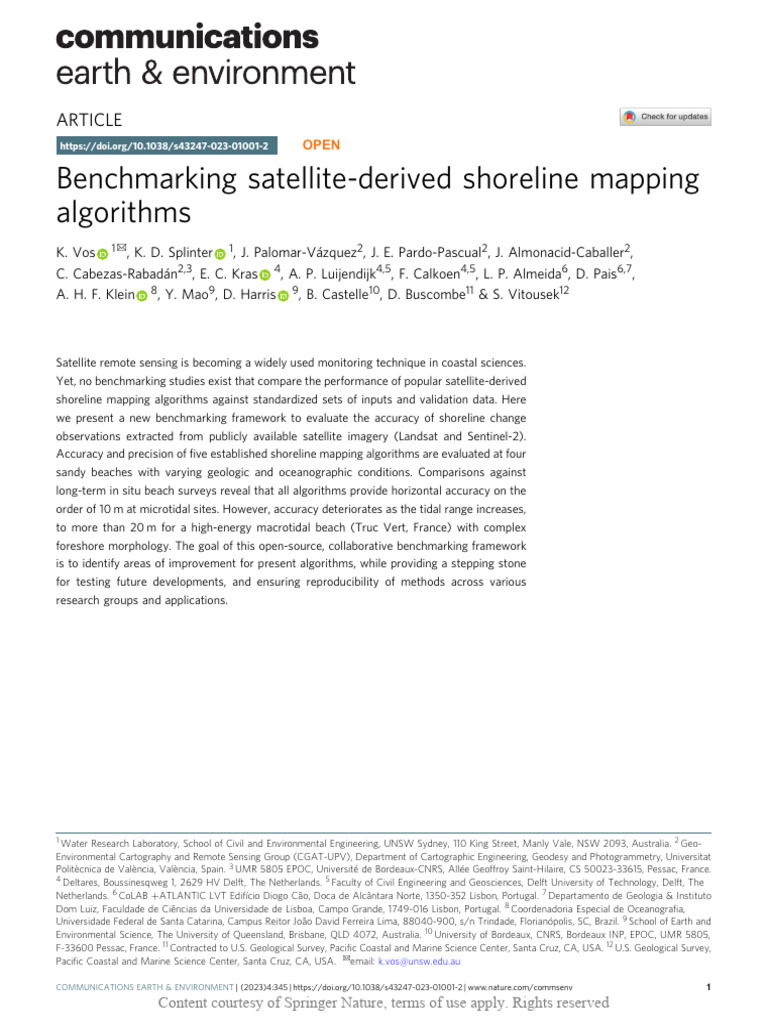 Benchmarking Satellite Derived Shoreline Mapping A Pdf Standard Deviation Remote Sensing