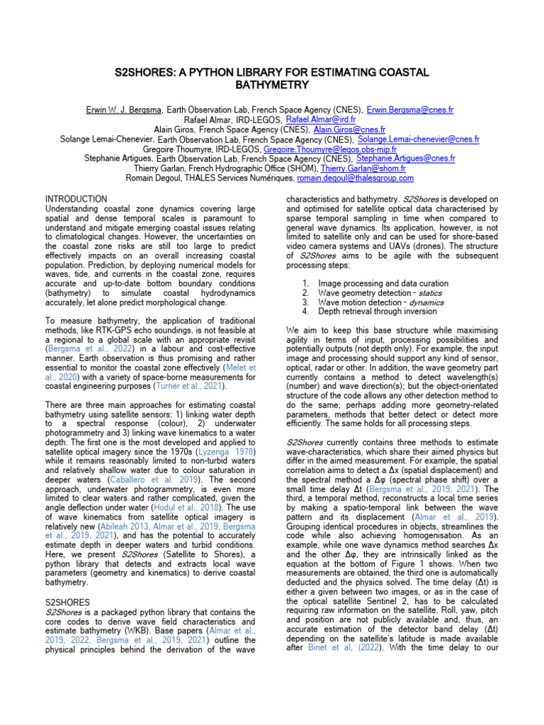 Bergsma - S2shores A Python Library For Estimating Coastal Bathymetry | PDF | Remote Sensing | Waves