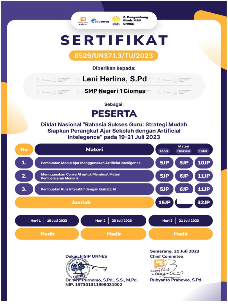 Sertifikat Diklat Nasional | PDF
