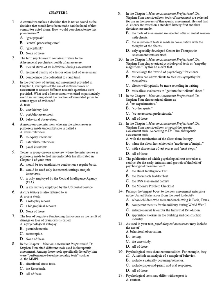 Psych-Test W Answers | PDF | Psychology | Psychological Testing