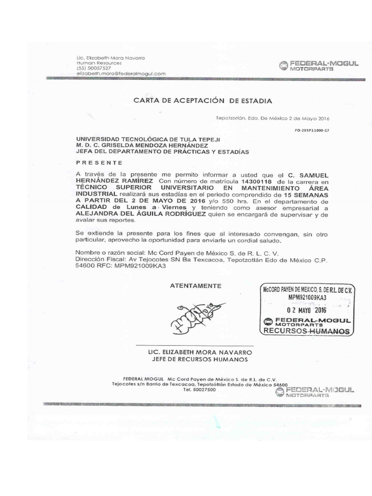 Ejemplo Carta de Aceptacion | PDF