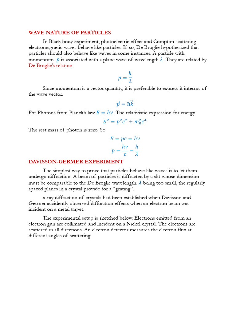 Wave Nature of Particles | PDF | Electron | Diffraction
