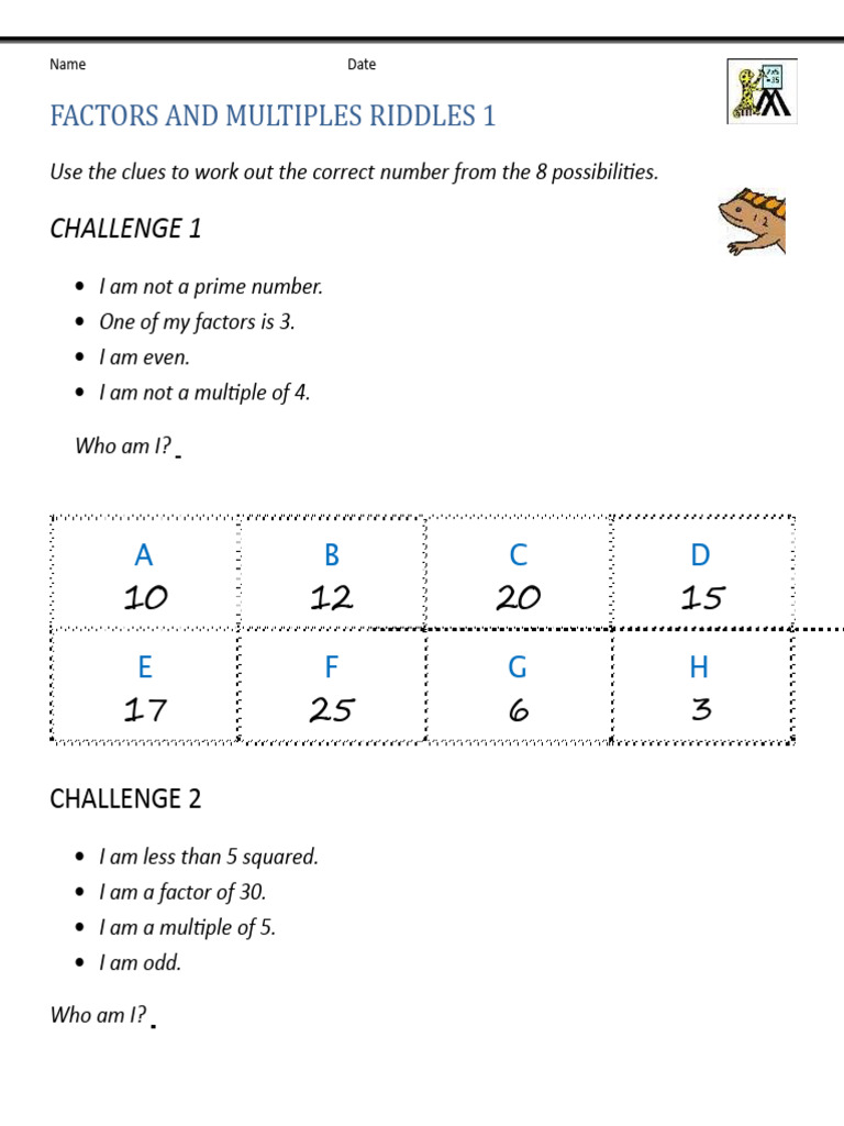 Challenge 1: Factors and Multiples Riddles 1 | PDF