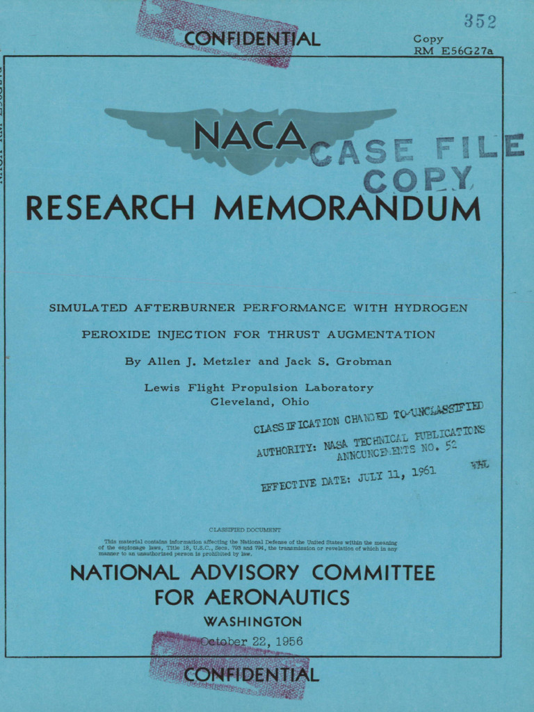 Simulated Afterburner Performance With Hydrogen Peroxide Injection For ...