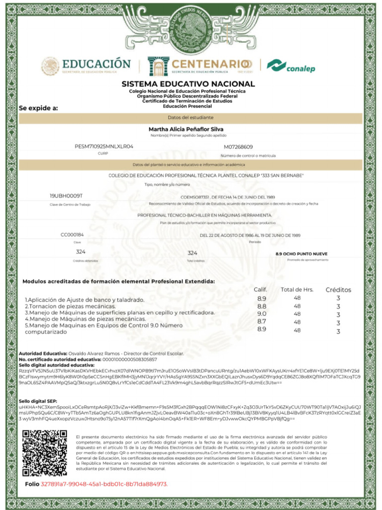 Certificado de Educación Técnica CONALEP | PDF