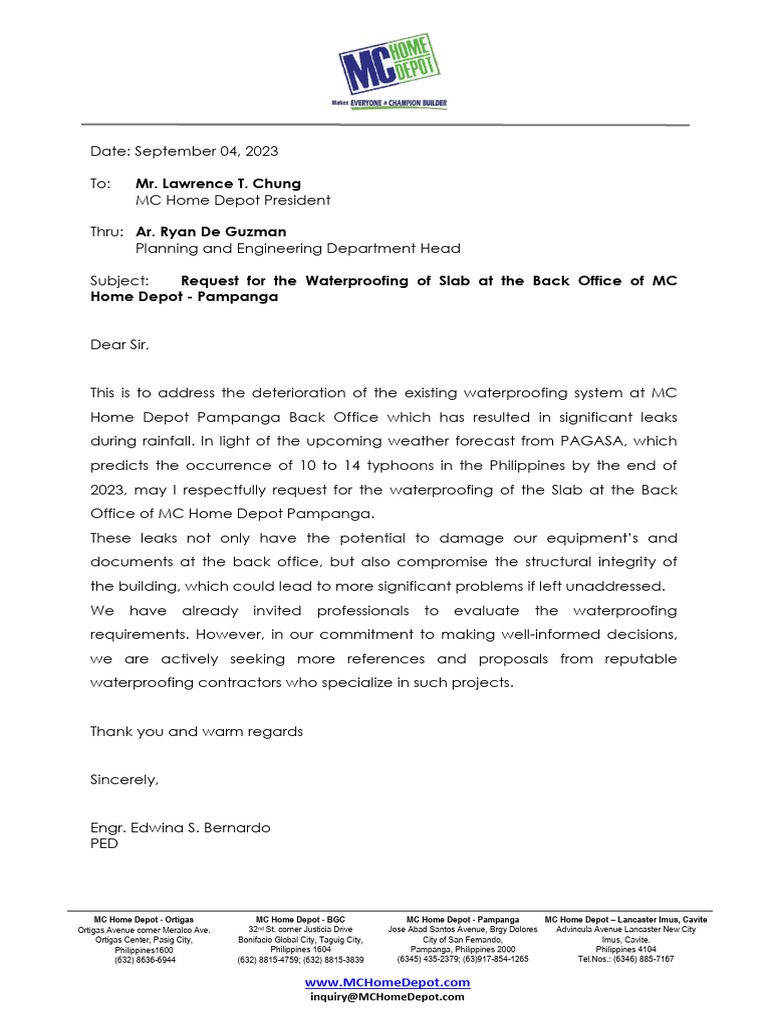 Waterproofing Letter | PDF | Tropical Cyclone Seasons | Natural Disasters
