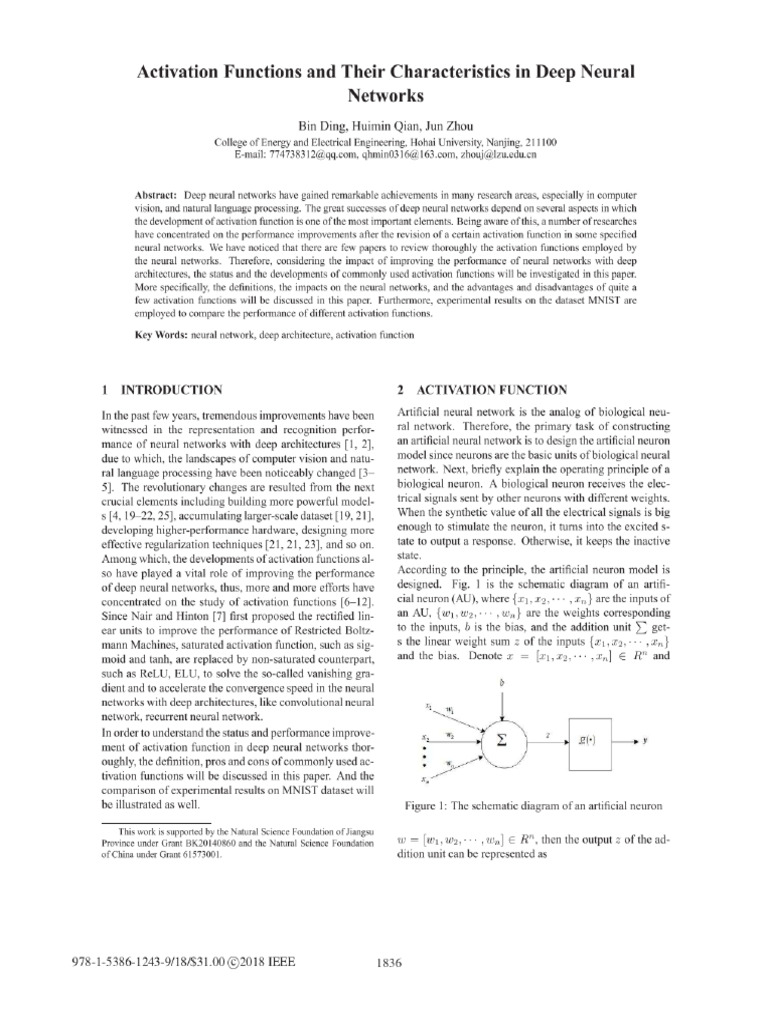 Activation functions and their characteristics in deep neural networks ...