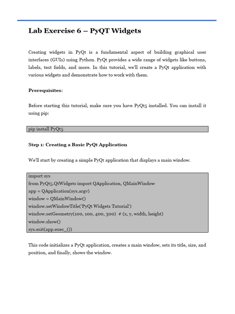 Lab Exercise 6 (PyQt Widgets) | PDF | System Software | Software Development