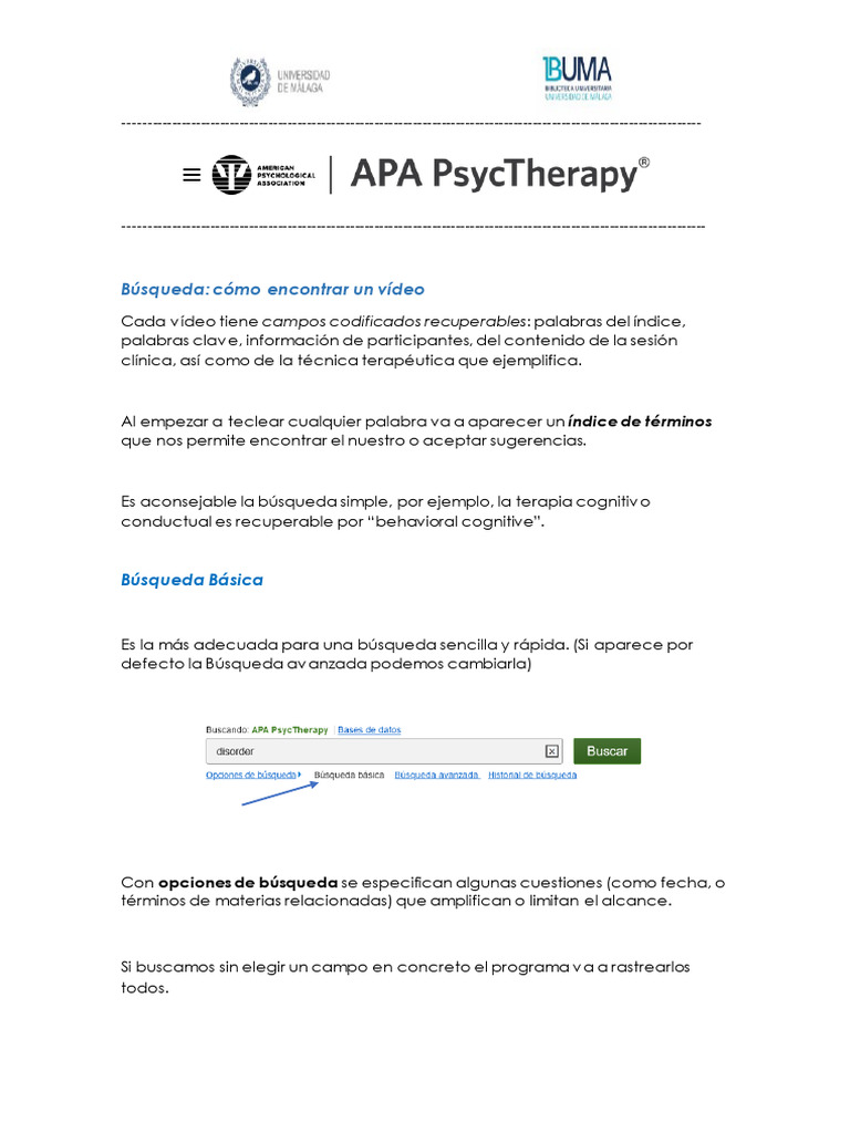 3 Búsqueda en APA Psyctherapy | PDF