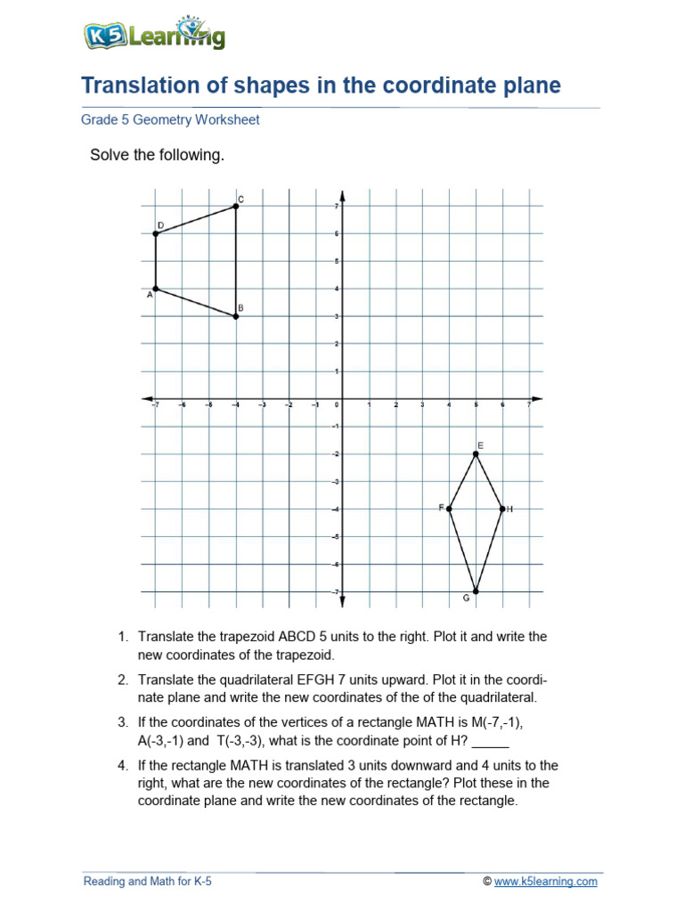 Translation of Shapes in The Coordinate Plane | PDF