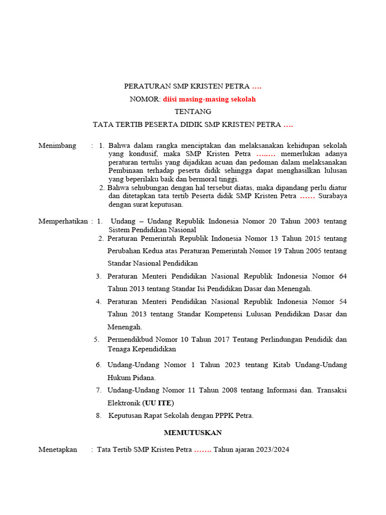 Revisi Sk Tata Tertib Smp 2023 Pdf
