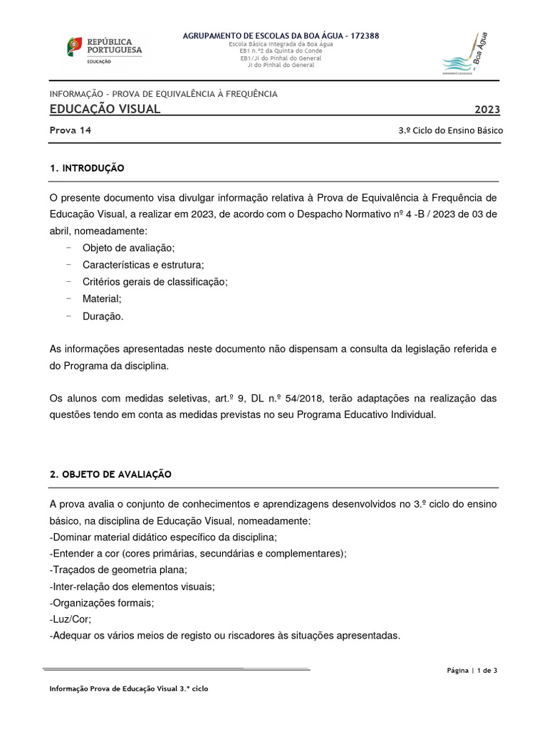 Informação Prova de EV 3º Ciclo | PDF | Cor