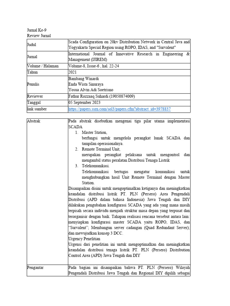 Review Jurnal 9 Scada Configuration On 20kv Distribution Network in Central Java and Yogyakarta ...
