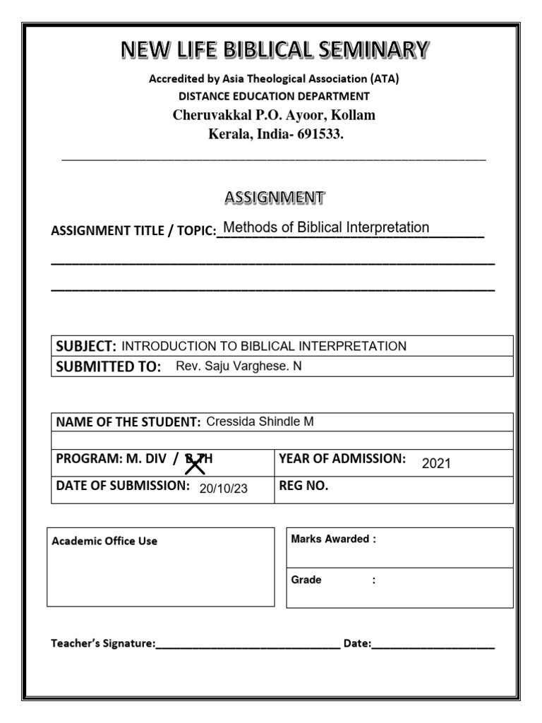Assignment 3 - Methods of Biblical Interpretation | PDF | Biblical ...
