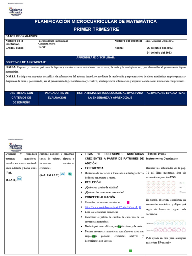 4to A - Mate - 1er - Trimestre | PDF | Sustracción | Secuencia