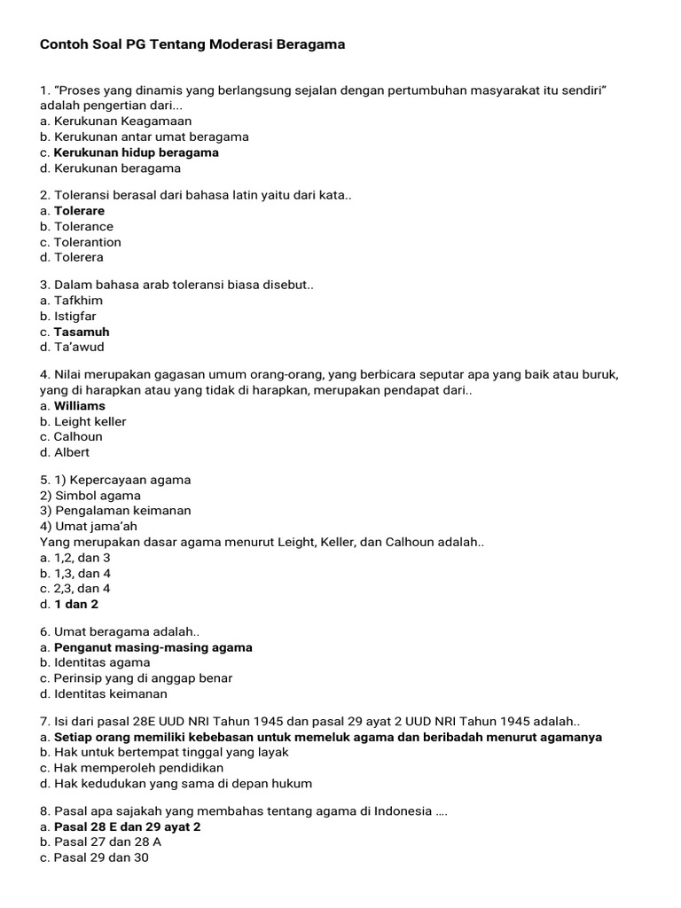 Soal PG Tentang Moderasi Beragama | PDF
