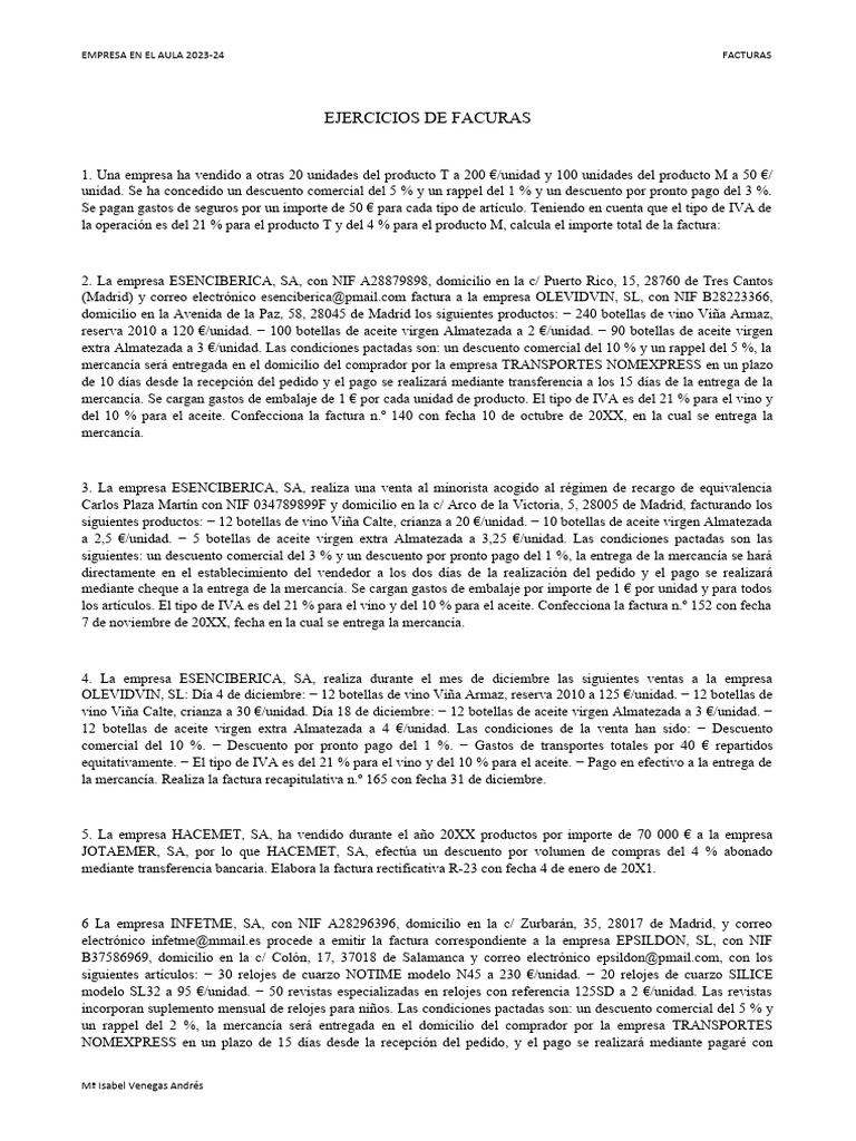 Ejercicios de Facturas | PDF | Factura | Al por menor