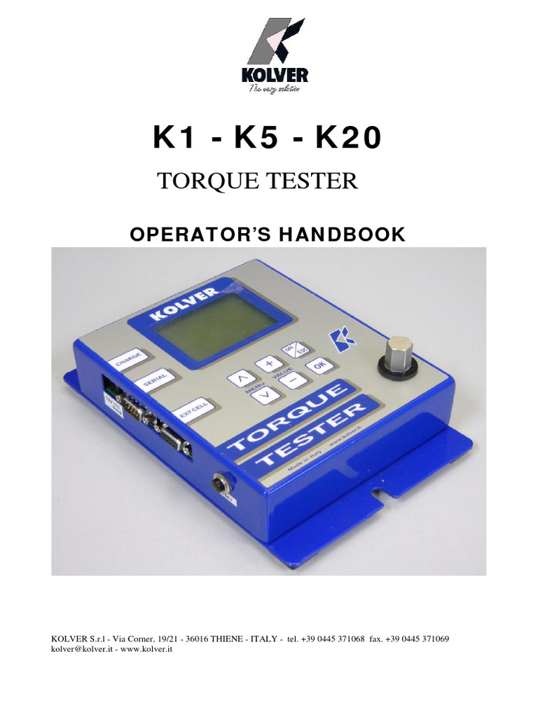 Manual - K20 and MINI K Torque Testers | PDF | Reliability Engineering ...