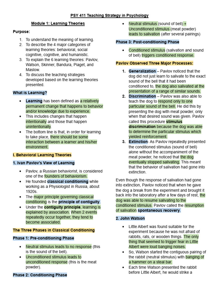 PSY 411 PPT 1 Learning Theories | Download Free PDF | Reinforcement ...