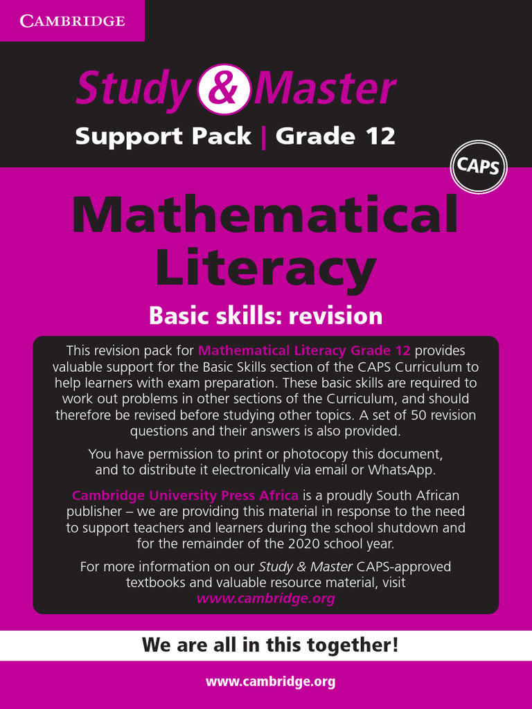 Study Master Gr12 Maths Literacy Basic Skills Revision | PDF | Food ...