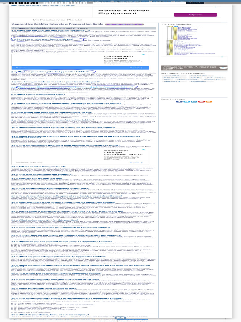 60 Apprentice Cobbler Interview Questions Answers | Download Free PDF ...