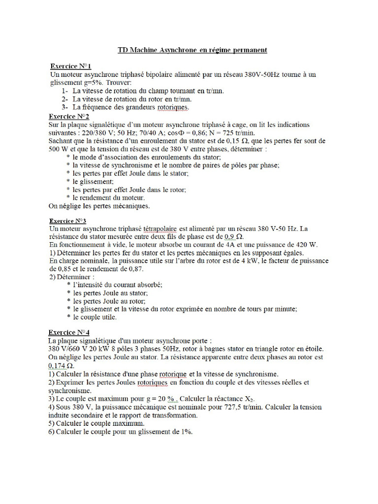 TD Machine Asynchrone en régime permanent_VE | PDF
